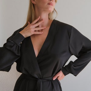Women's Long Silky Robe | Black Silky Long Robe | Wedding Robe ...