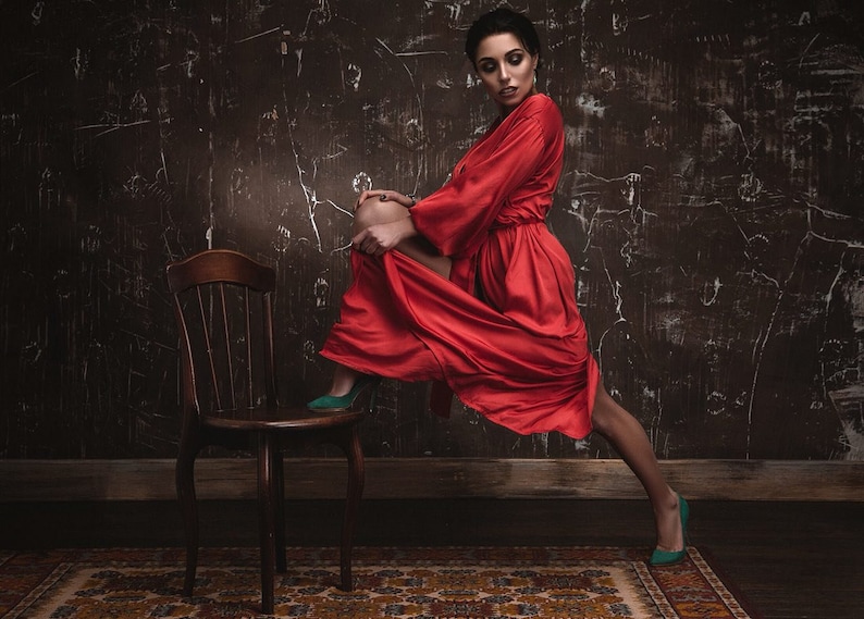 Silk long robe Red robe Wedding robe Bride robe Maxi | Etsy