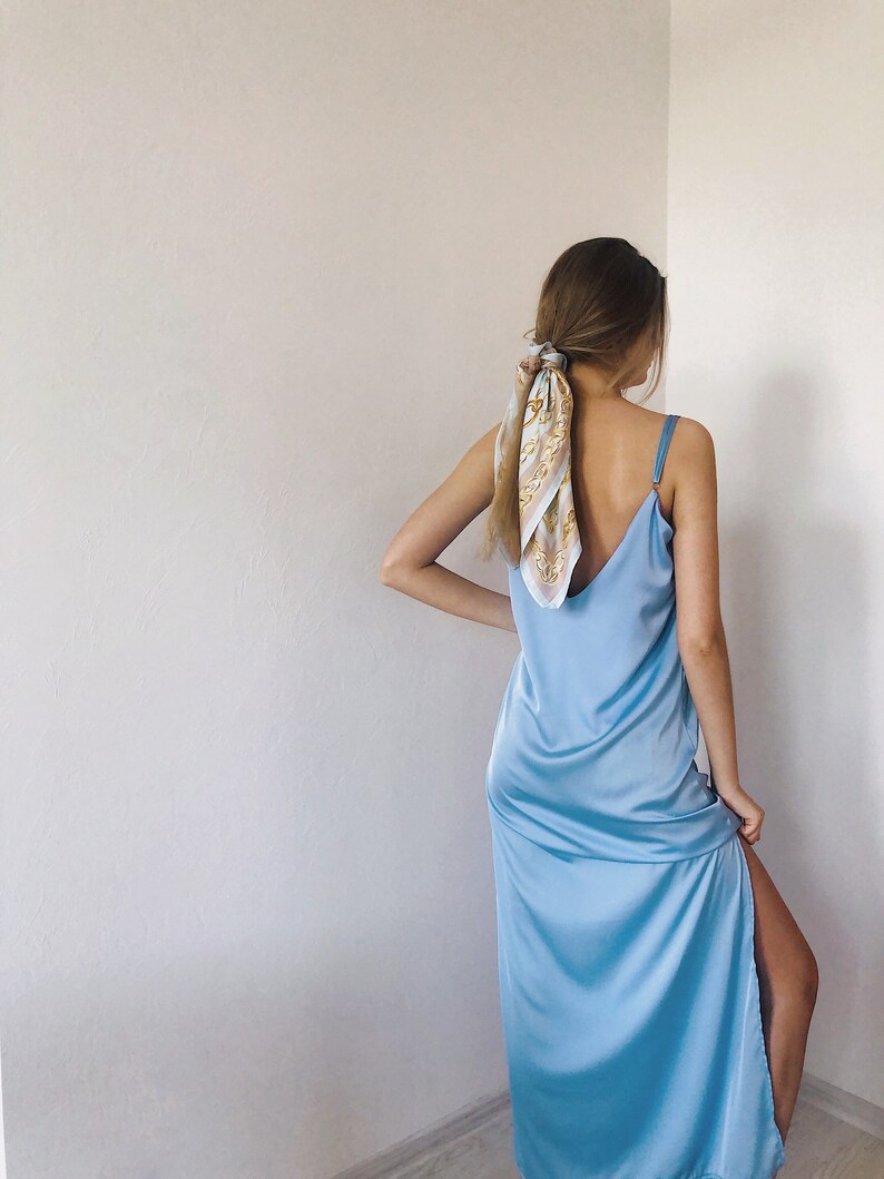 Long silk gown with open back long silky nightgown silk | Etsy