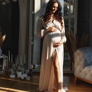 Maternity Gown | Maternity Robe | Maternity Dress | Silk Long Robe W ...