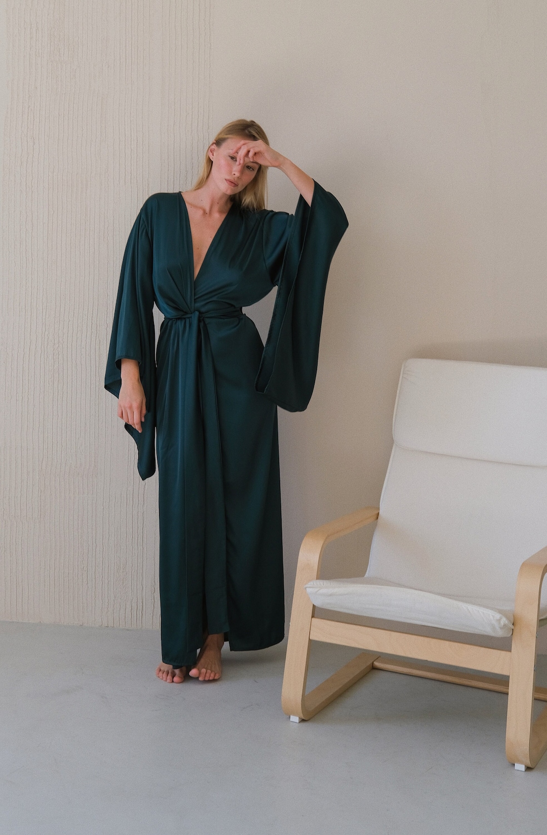 Women's Long Silk Robe With Kimono Sleeves | Kimono Robe | Women's Day ...