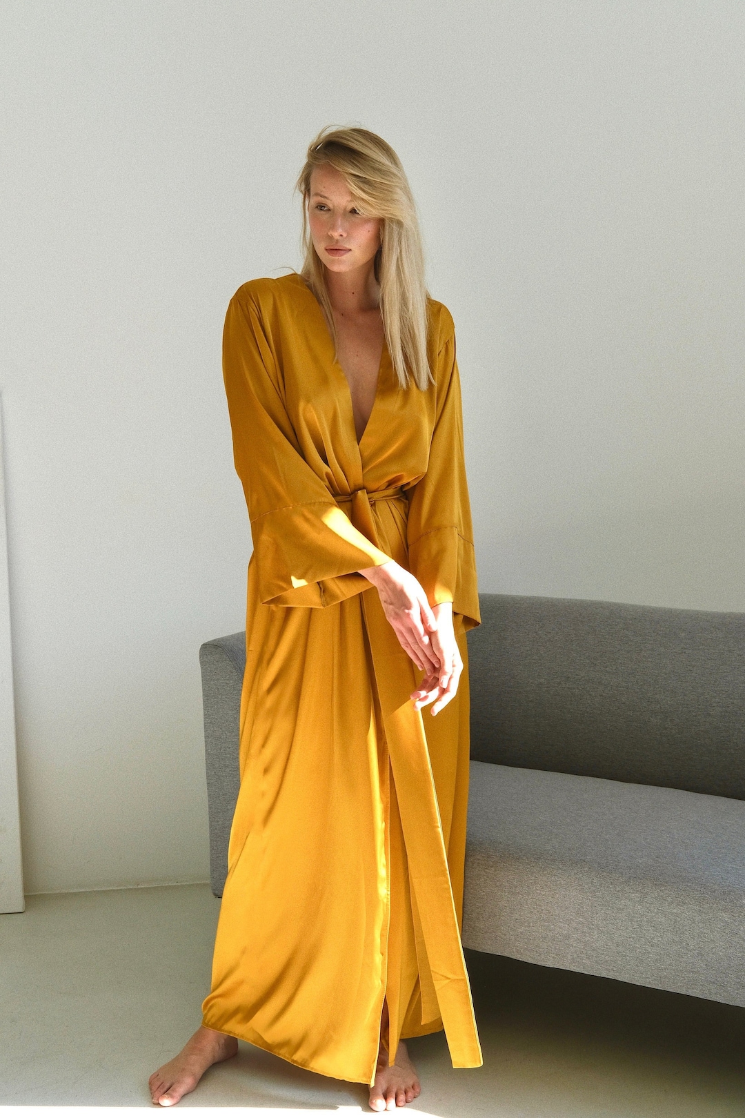 Women’s Long Silky Robe | Maxi Robe Plus Size | Bridesmaids Robe ...