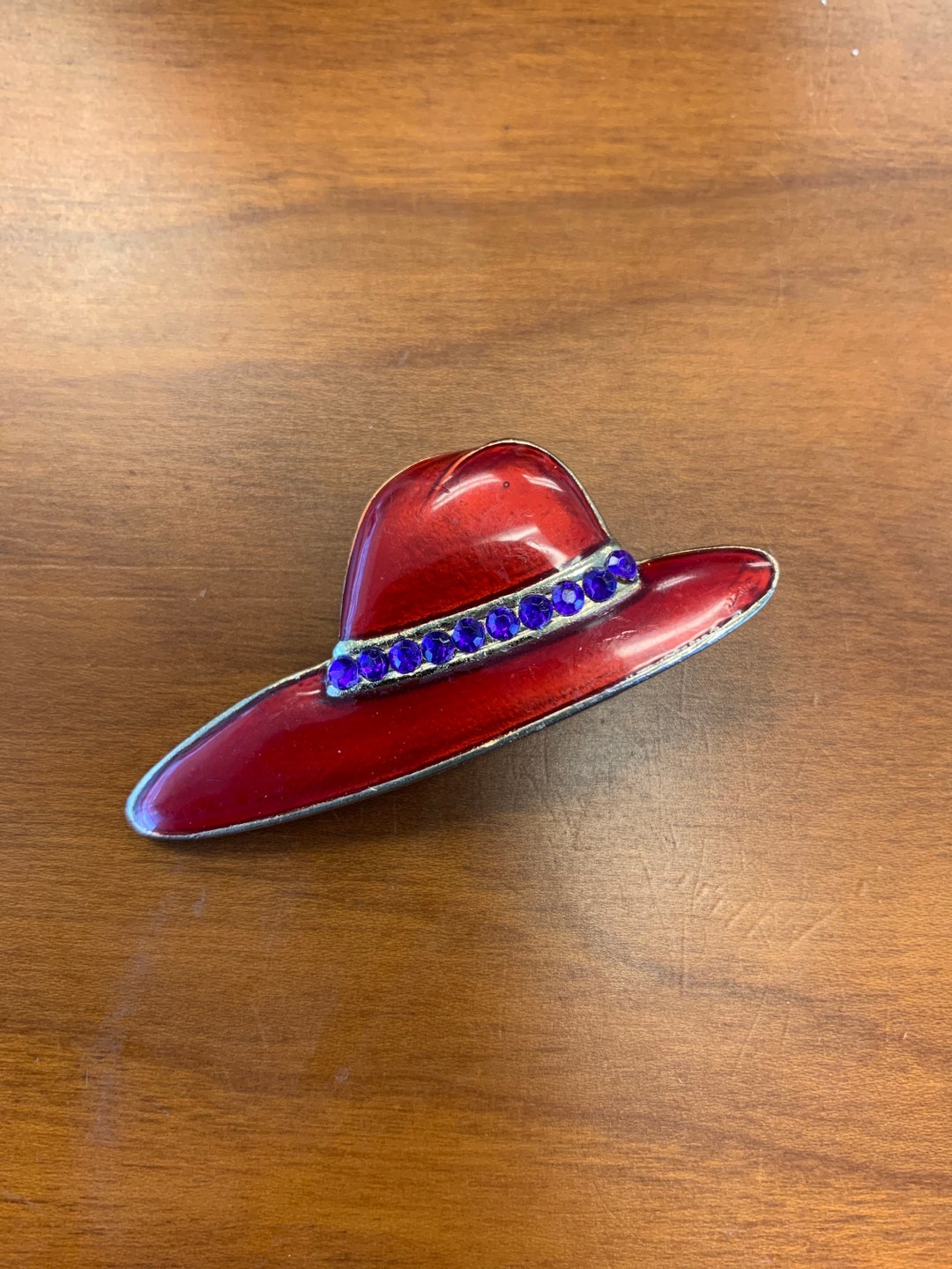 Vintage Red Enamel Hat Pin Brooch: 1980s Rhinestone Accent - Etsy