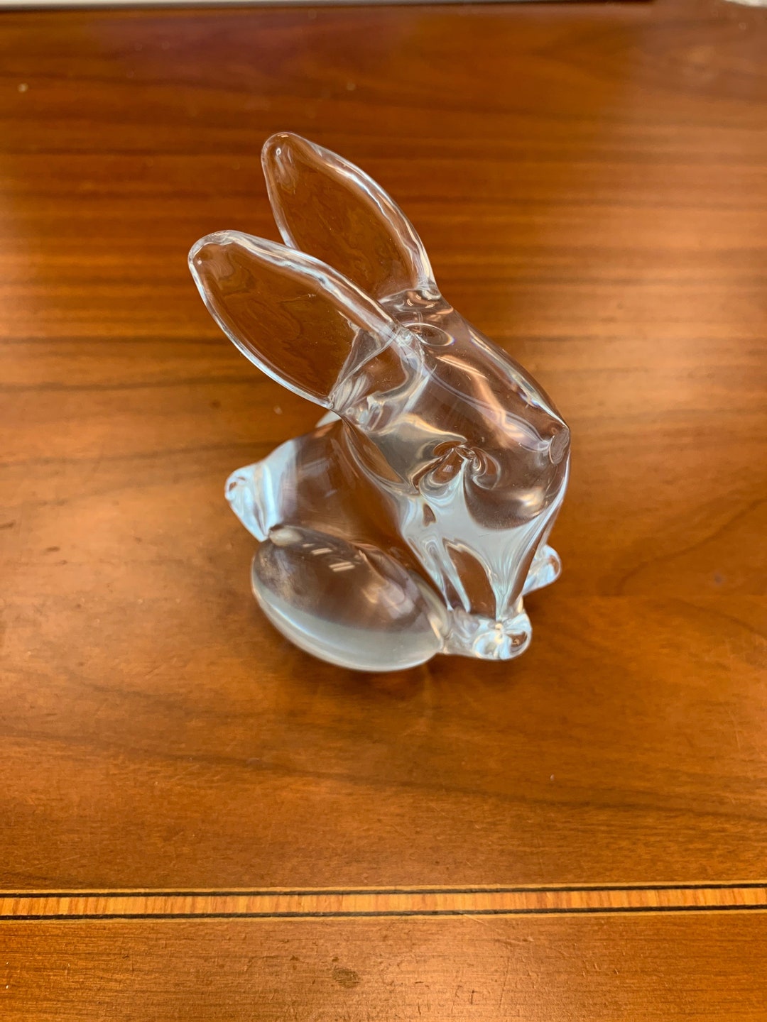 Glass Rabbit Paperweight Modernist Jumping Clear Erect Ears Pre 1990 ...
