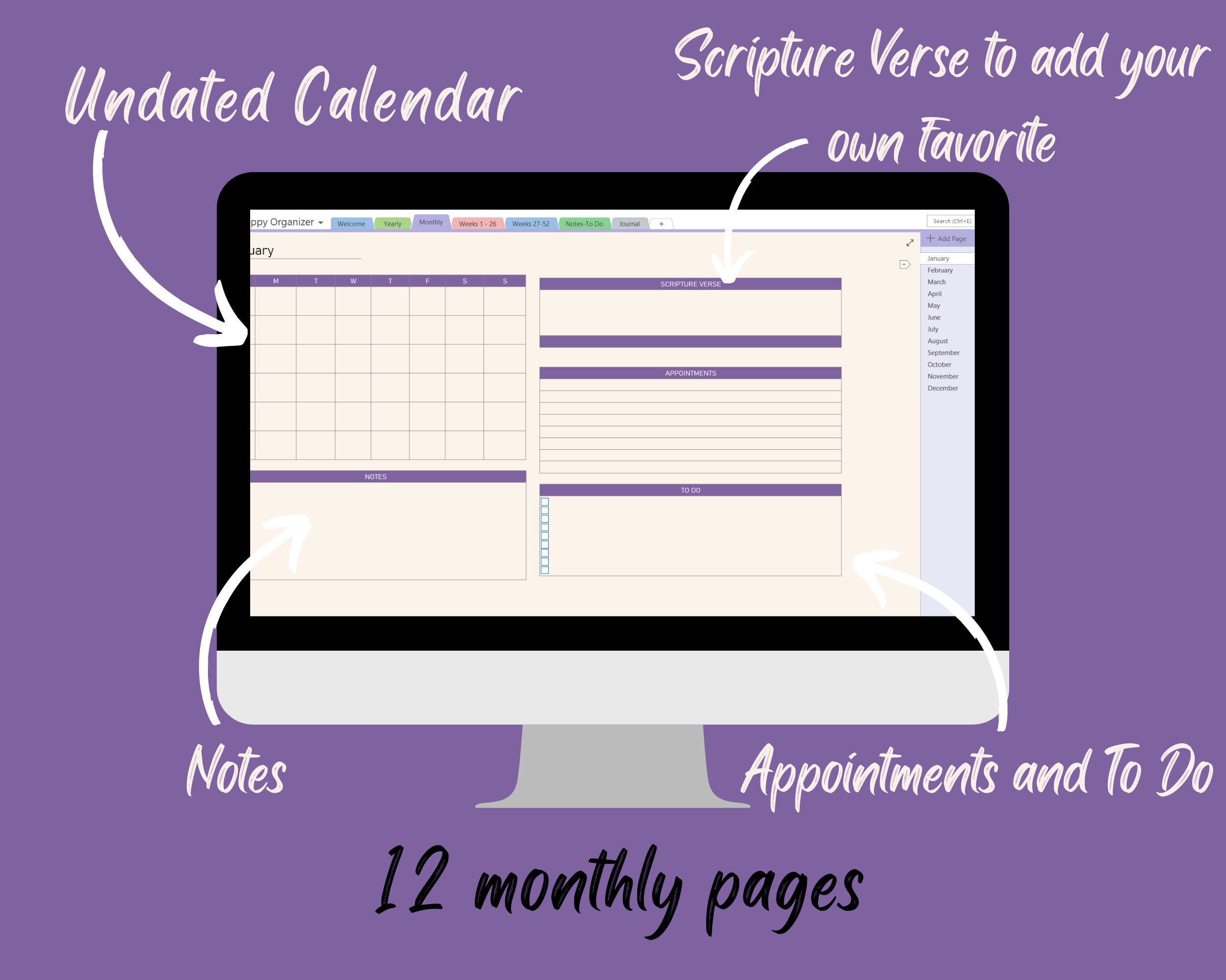 Onenote Planner Template for Professionals Christian Faith, Undated ...