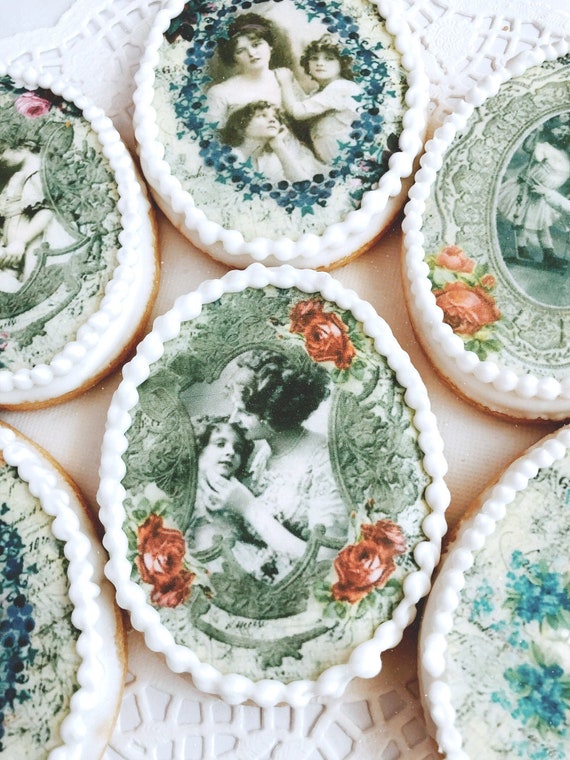 6 Vintage Edible Image Wafer Paper Cookie Topper. - Etsy