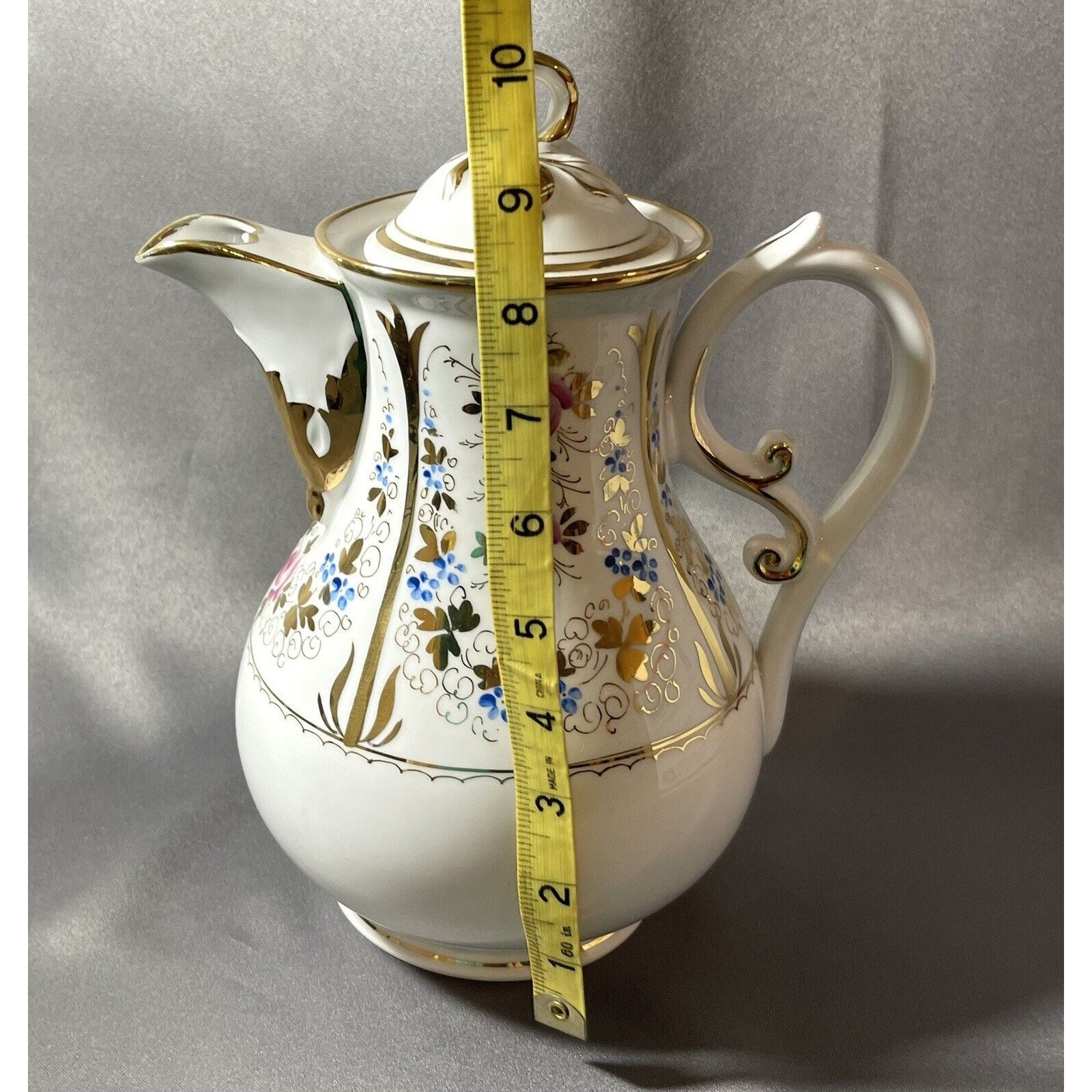 A Large Vintage Teapot Porcelain Glossy Gold Pink Roses Multicolor ...