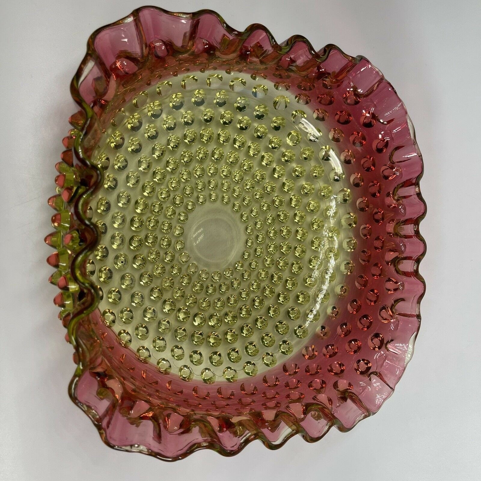 Wheeling Glass Hobbs Rubina Verde Hobmail Bowl Vaseline Opalescent ...