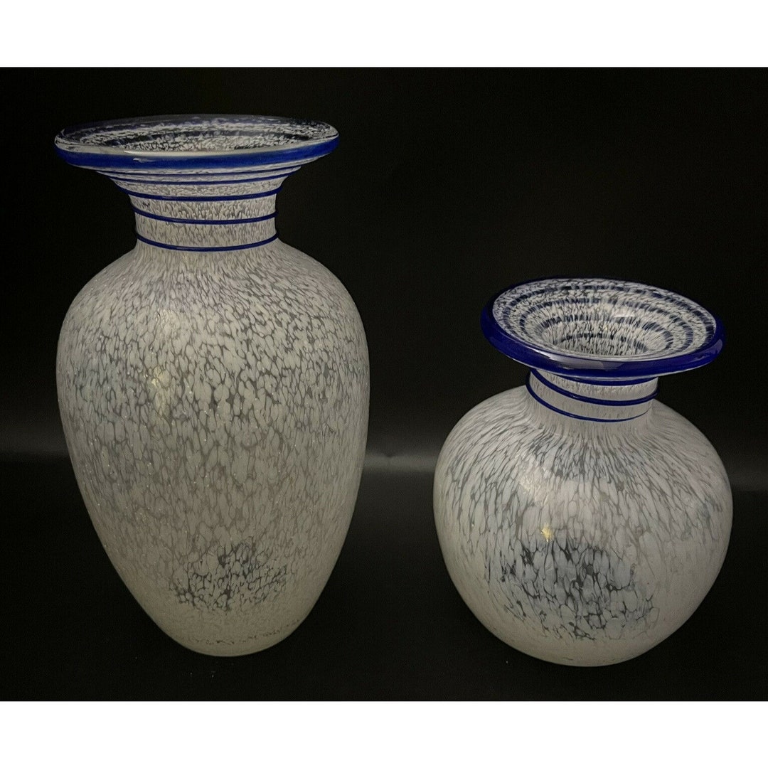 2 Piece Mid-century Atomic Sculpted Art Glass Vase W/ Spiraled Flared ...