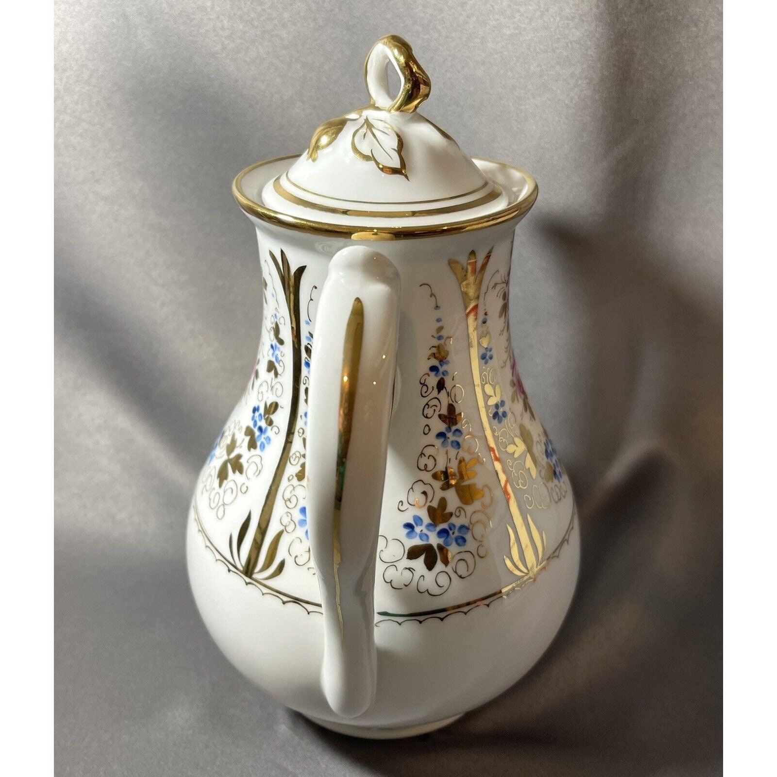 A Large Vintage Teapot Porcelain Glossy Gold Pink Roses Multicolor ...