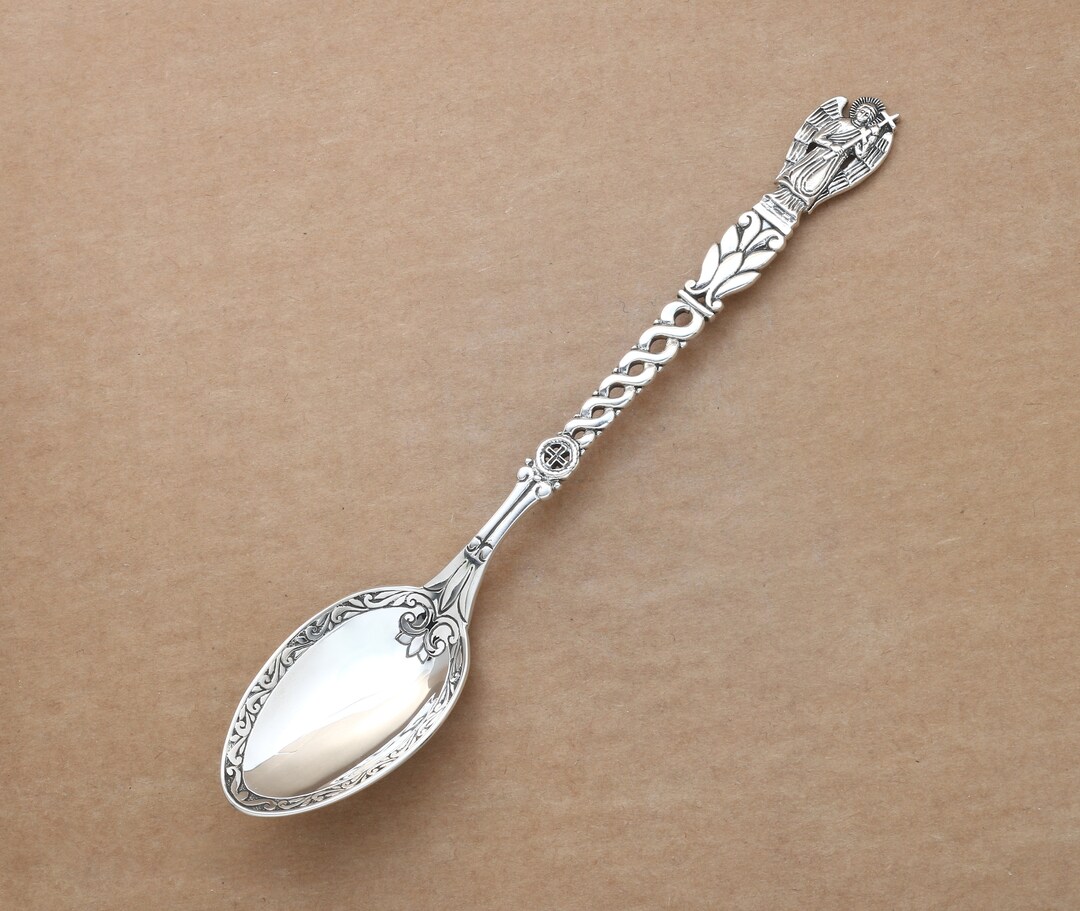 Silver Baby Spoon Guardian Angel Baby Spoon Baby Gift Christening Spoon ...