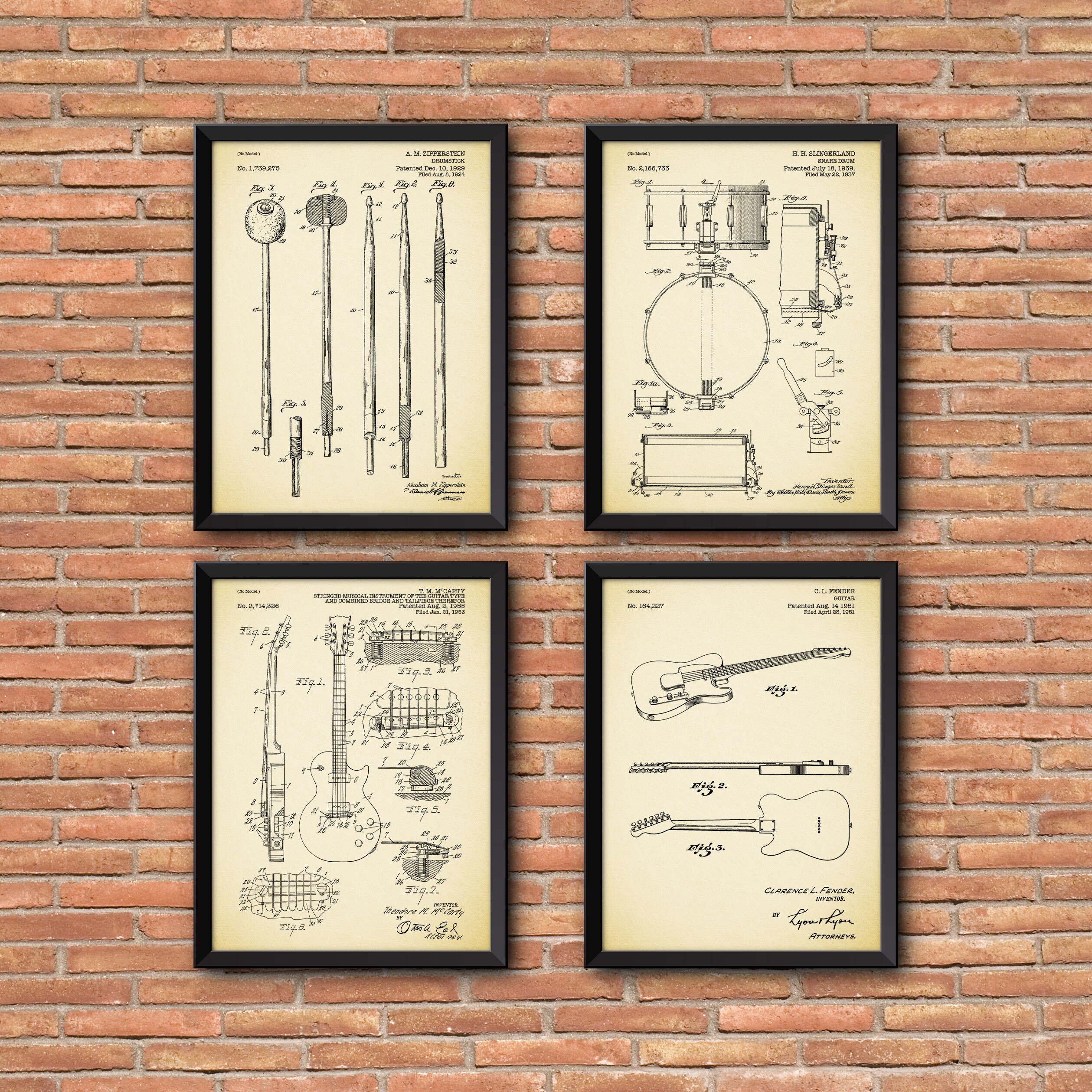 Musical Instrument Patent Prints Set of 4 Music Patent | Etsy
