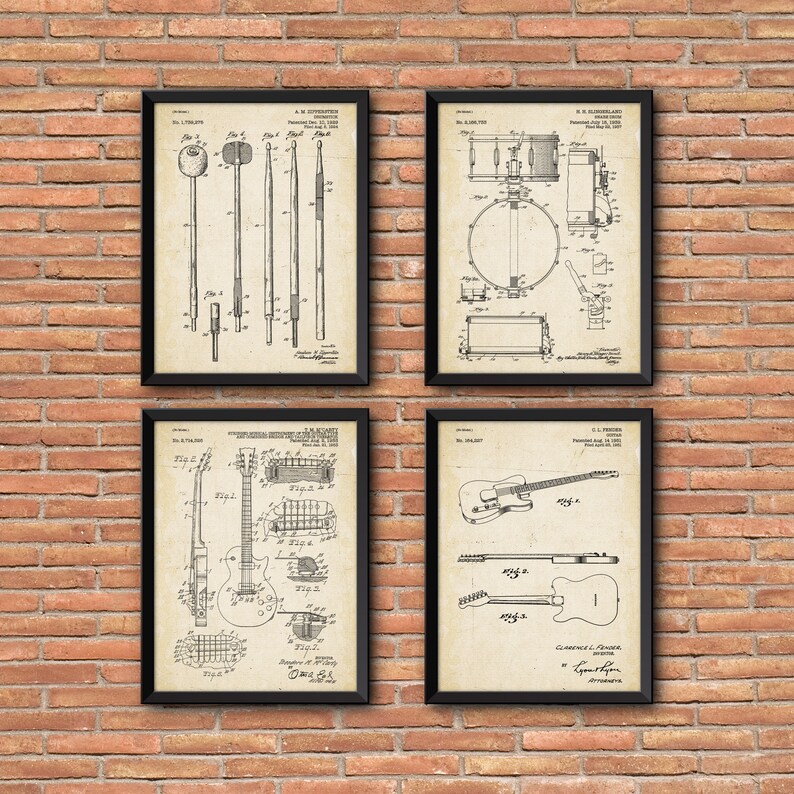 Musical Instrument Patent Prints Set of 4 Music Patent | Etsy