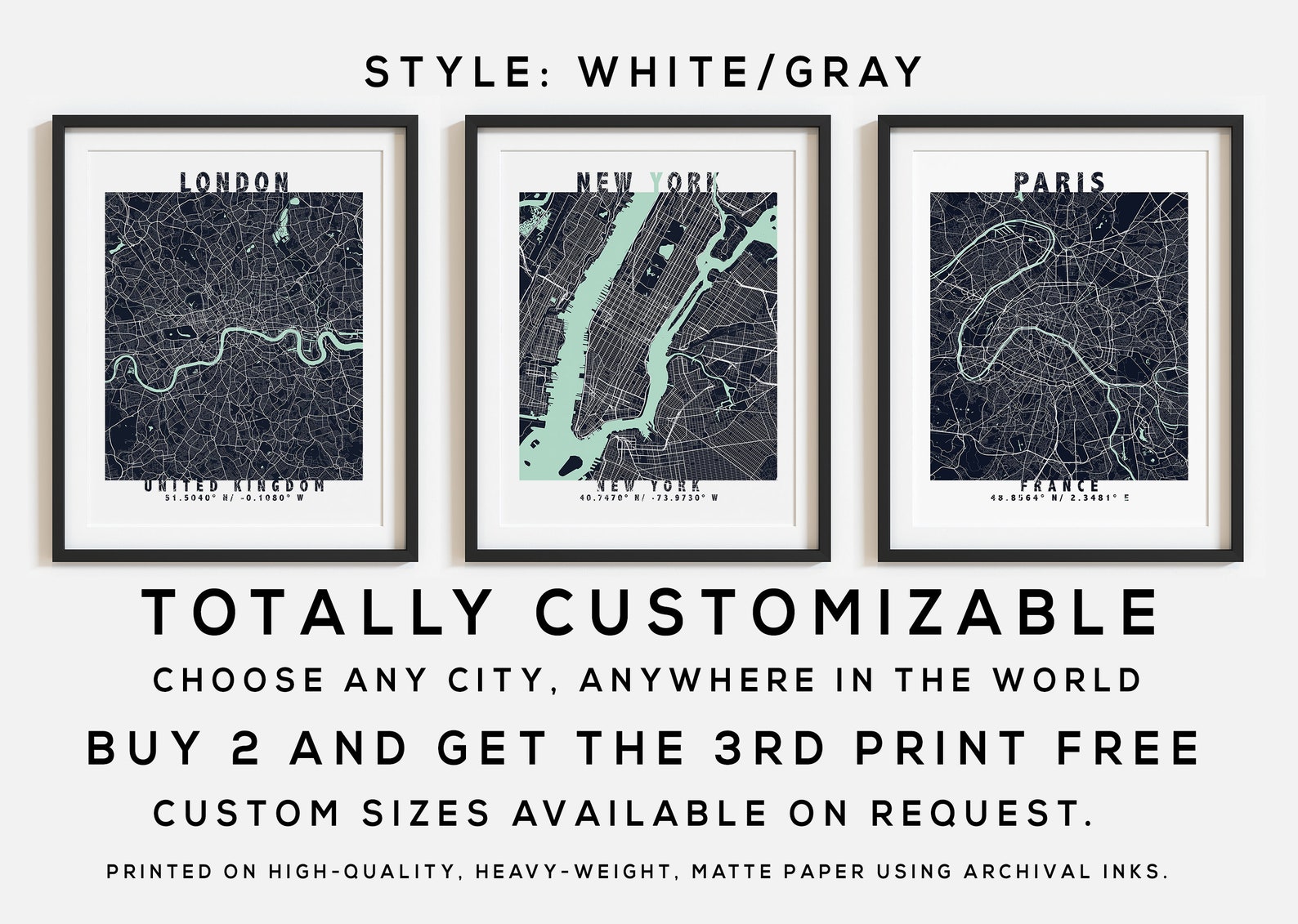 Custom Map Print Set of 3 Map Prints Custom Map Custom - Etsy