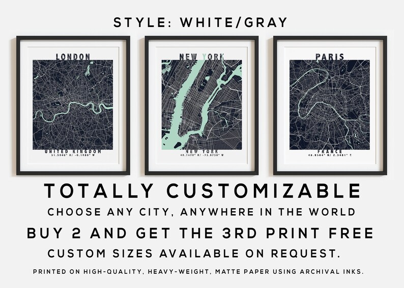 Custom Map Print Set of 3 Map Prints Custom Map Custom - Etsy