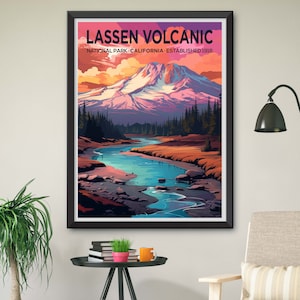 Lassen Volcanic National Park Illustration: Vibrant Nature Art Print ...
