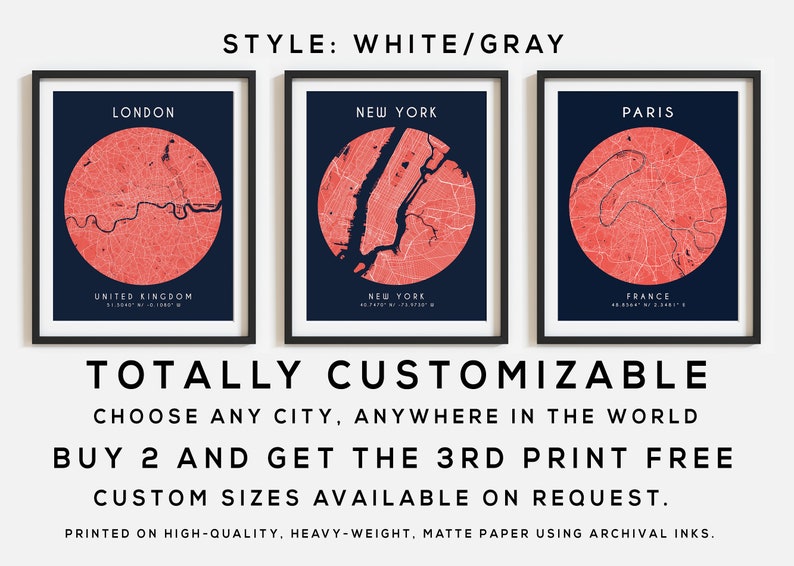 Custom Map Print Set of 3 Map Prints Custom Map Custom - Etsy