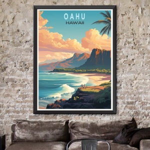 Oahu Bliss - Vibrant Illustrated Poster of Oahu, Hawaii | Multiple ...