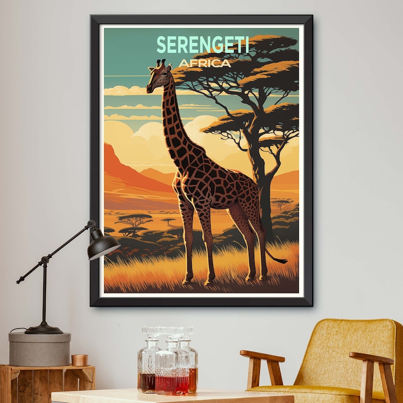 Serengeti Wildlife Safari Illustration: African Animal Kingdom Wall Art ...