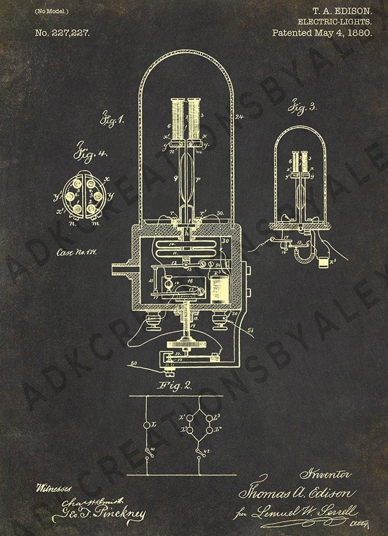 Edison Light Bulb Print Set of 3 Thomas Edison Patent - Etsy