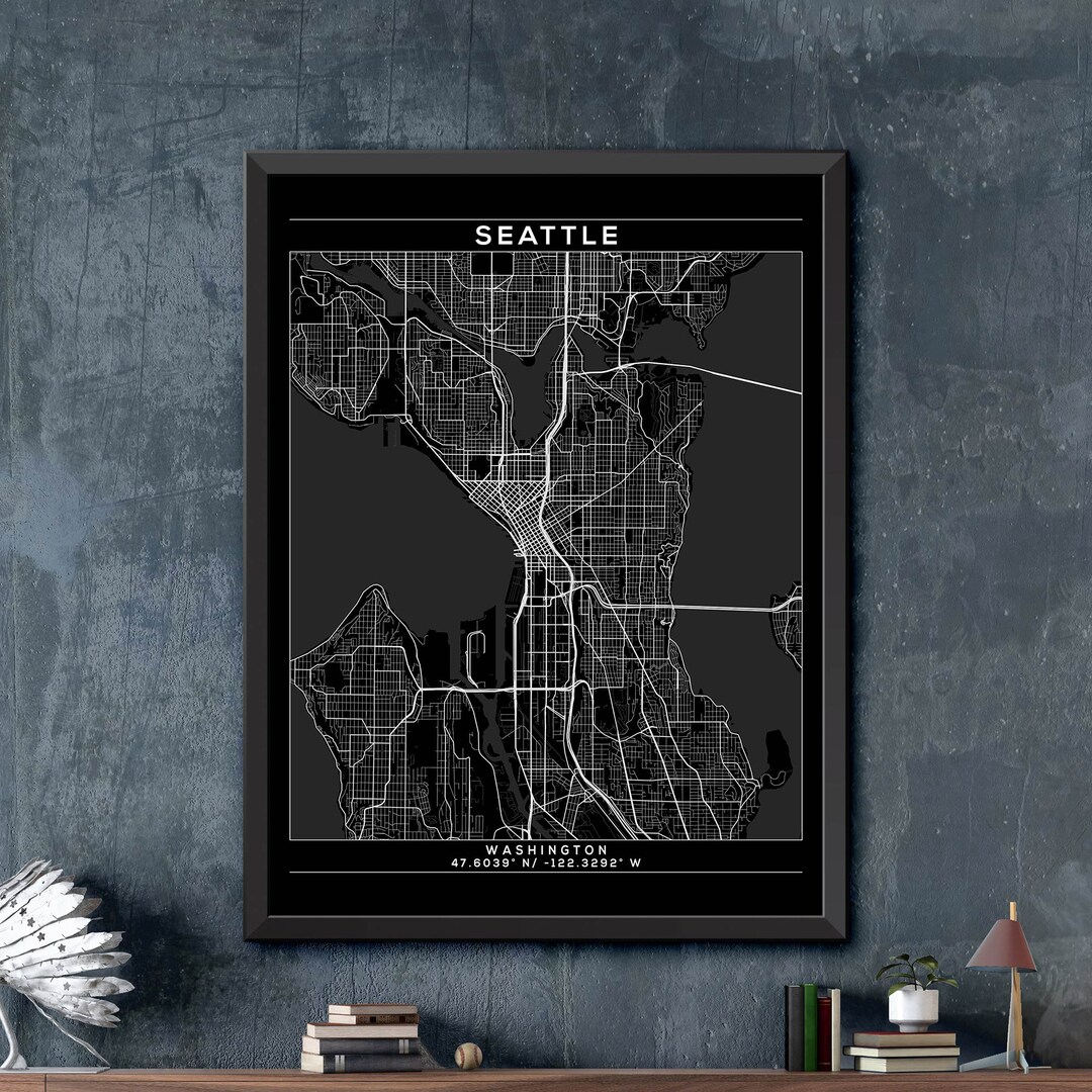 Map of Seattle, Seattle Map Print, Seattle City Poster, Vintage City ...