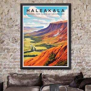 Haleakala National Park Illustration - Vibrant Landscape Art Print - Fields Poster - Etsy