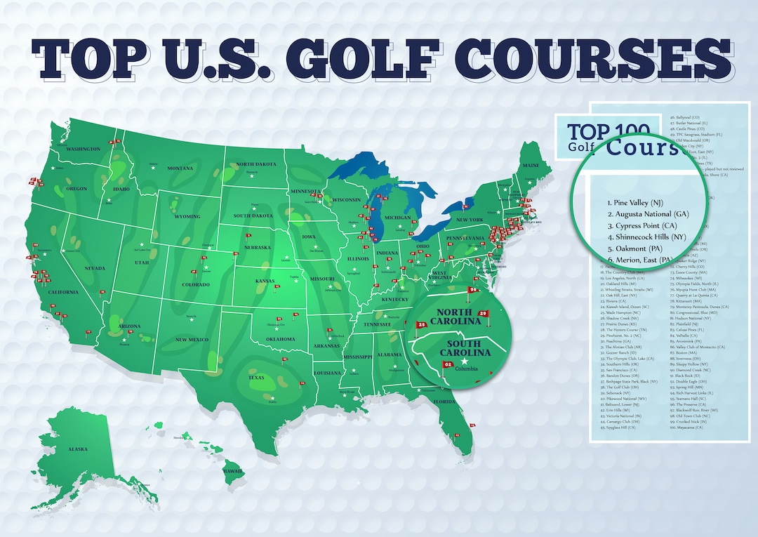 Top 100 US Golf Course Map Print, Artable Design - Etsy