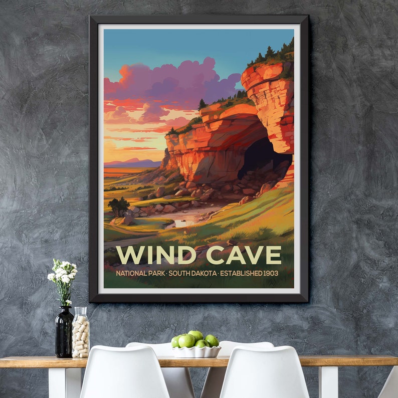 Wind Cave National Park Illustration - Nature Art Print, Wall Decor ...