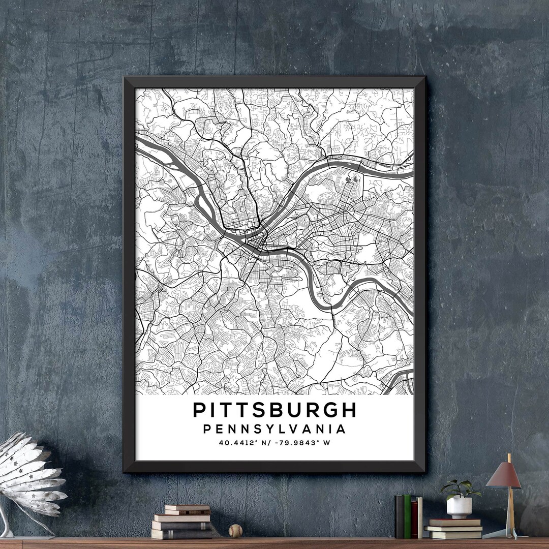Vintage Pittsburgh City Map Print - Black and White Wall Art Poster for ...