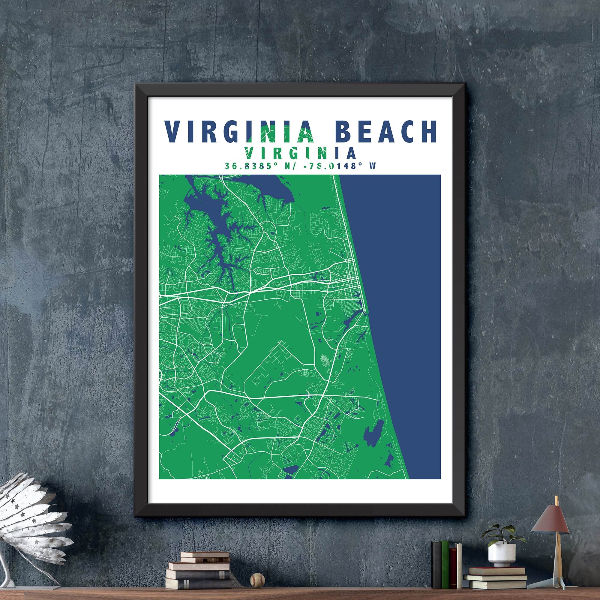 Map of Virginia Beach Virginia Map Print Virginia City | Etsy