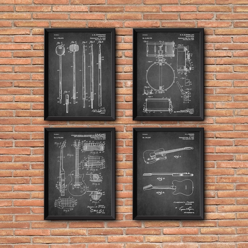 Musical Instrument Patent Prints Set of 4 Music Patent | Etsy