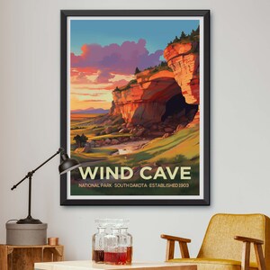Wind Cave National Park Illustration - Nature Art Print, Wall Decor ...