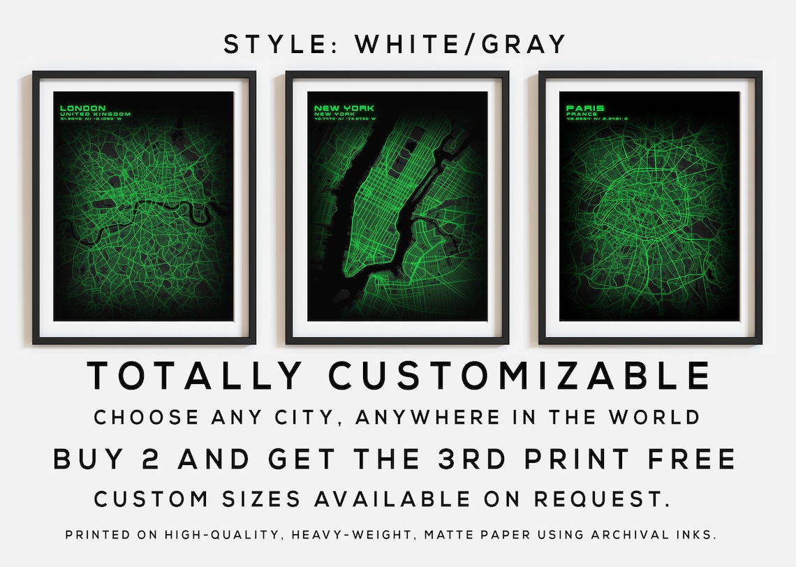 Custom Map Print Set of 3 Map Prints Custom Map Custom - Etsy