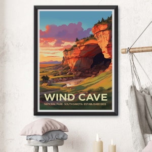 Wind Cave National Park Illustration - Nature Art Print, Wall Decor ...