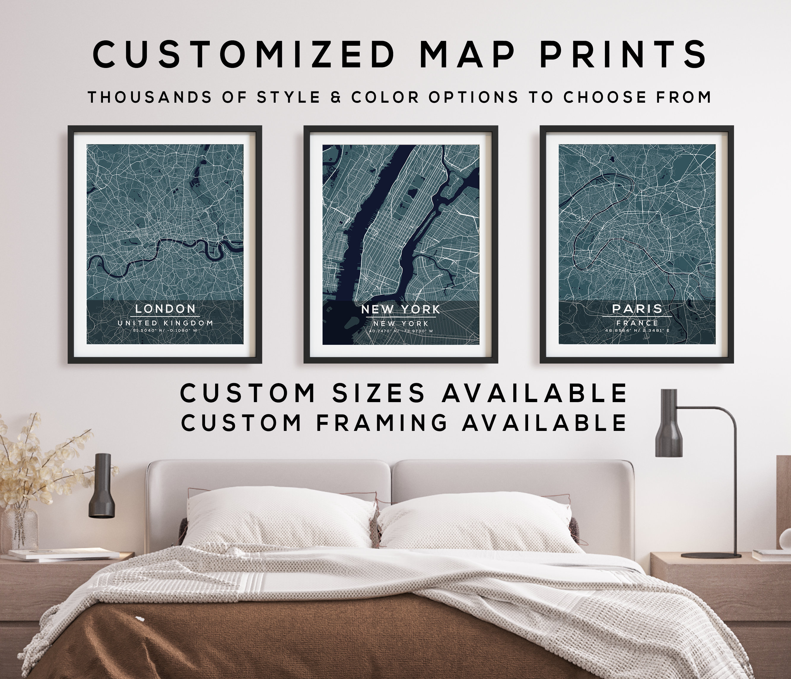 Custom Map Print Set of 3 Map Prints Custom Map Custom - Etsy