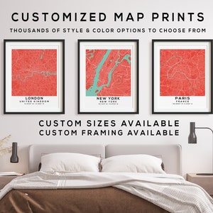 Custom Map Print, Set of 3, Map Prints, Custom Map, Custom Maps, Home ...