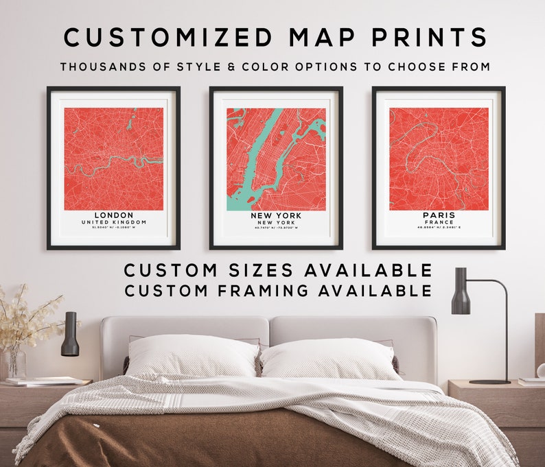 Custom Map Print Set of 3 Map Prints Custom Map Custom - Etsy