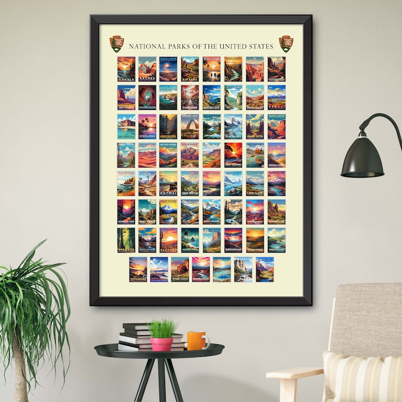 Framed 63 US National Parks Vintage-style Art Print: Travel-inspired ...