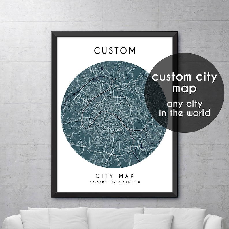 Custom Map Custom City Map Print Personalized Map | Etsy