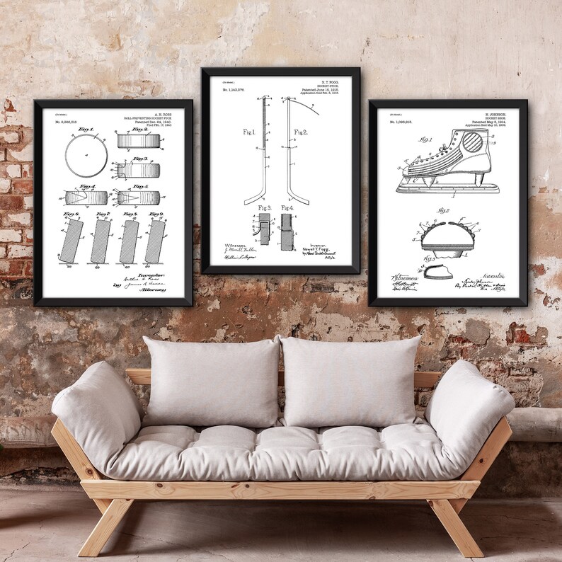Vintage Hockey Equipment Patent Prints: Sports Enthusiast Wall Art Set ...
