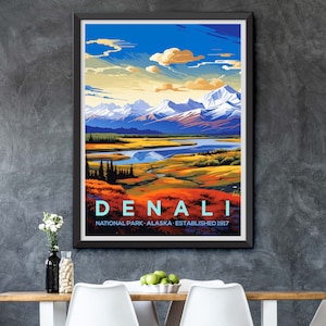 Denali Majesty - Illustrated National Park Art Print Travel Poster With ...
