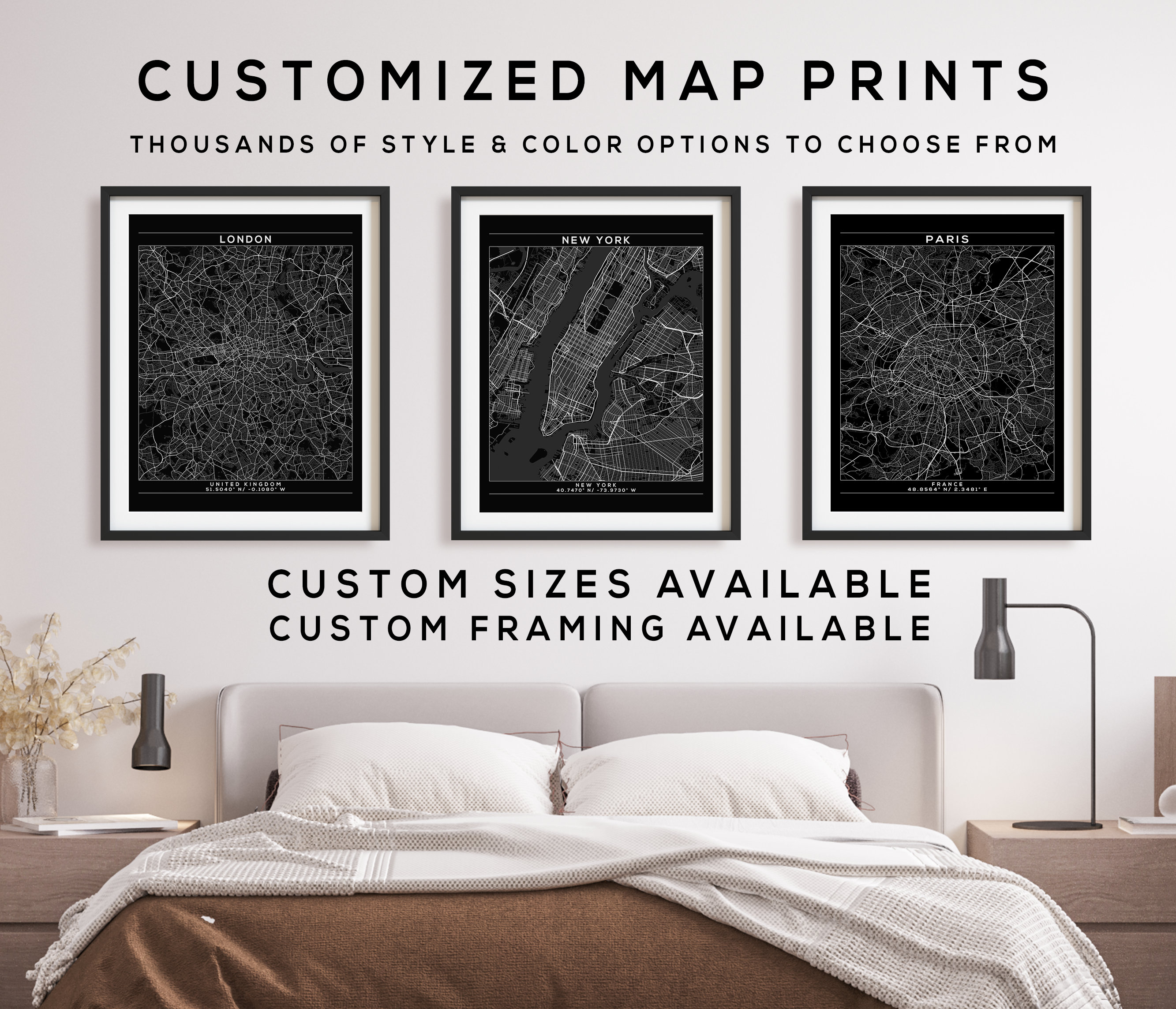 Custom Map Print Set of 3 Map Prints Custom Map Custom - Etsy
