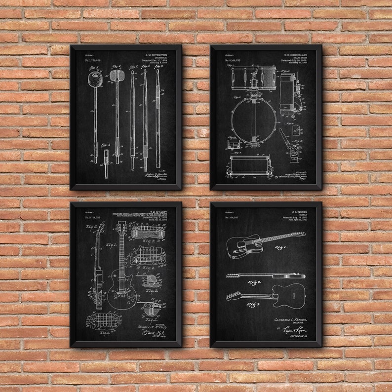 Musical Instrument Patent Prints Set of 4 Music Patent | Etsy