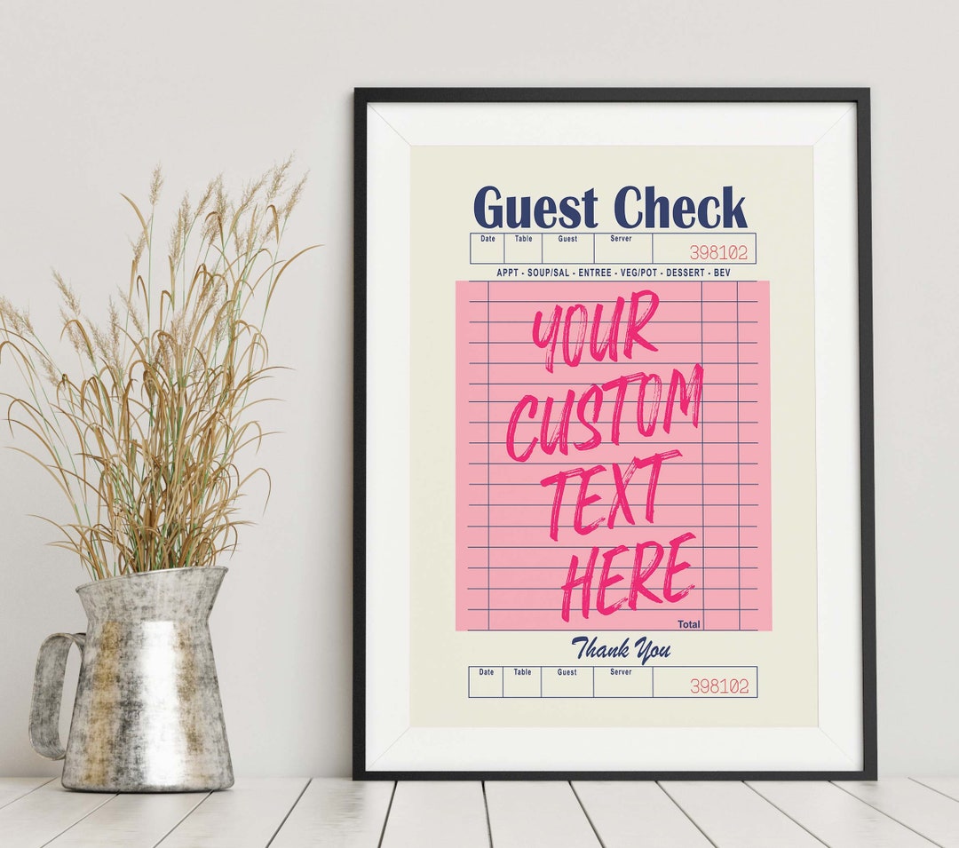 Personalized Guest Check Print: Dorm Room Wall Art - Etsy