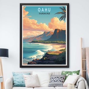 Oahu Bliss - Vibrant Illustrated Poster of Oahu, Hawaii | Multiple ...