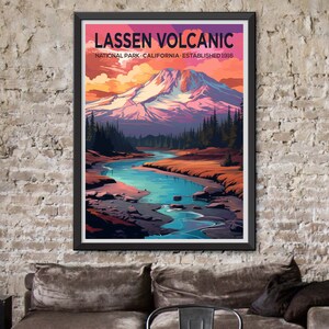 Lassen Volcanic National Park Illustration: Vibrant Nature Art Print ...