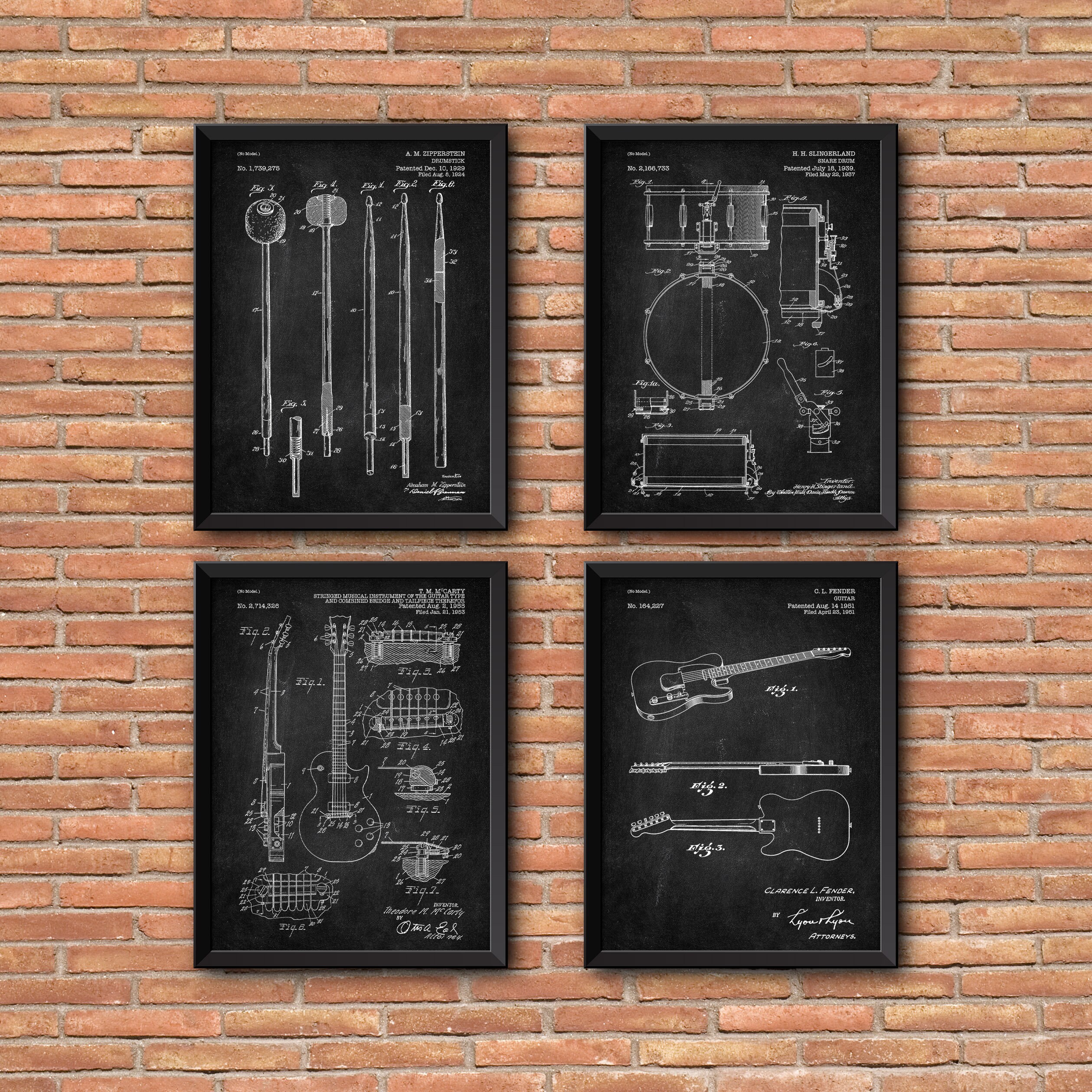 Musical Instrument Patent Prints Set of 4 Music Patent | Etsy