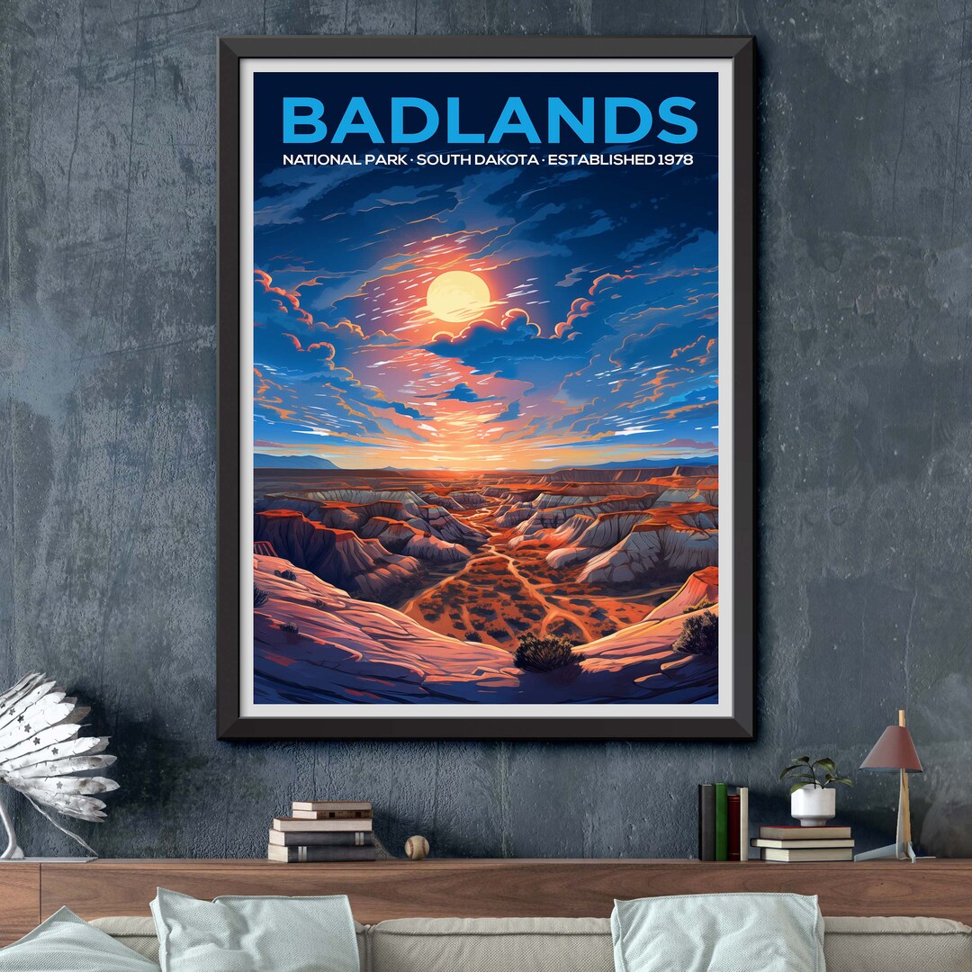 Badlands National Park Illustration - South Dakota Landscape Art Print ...