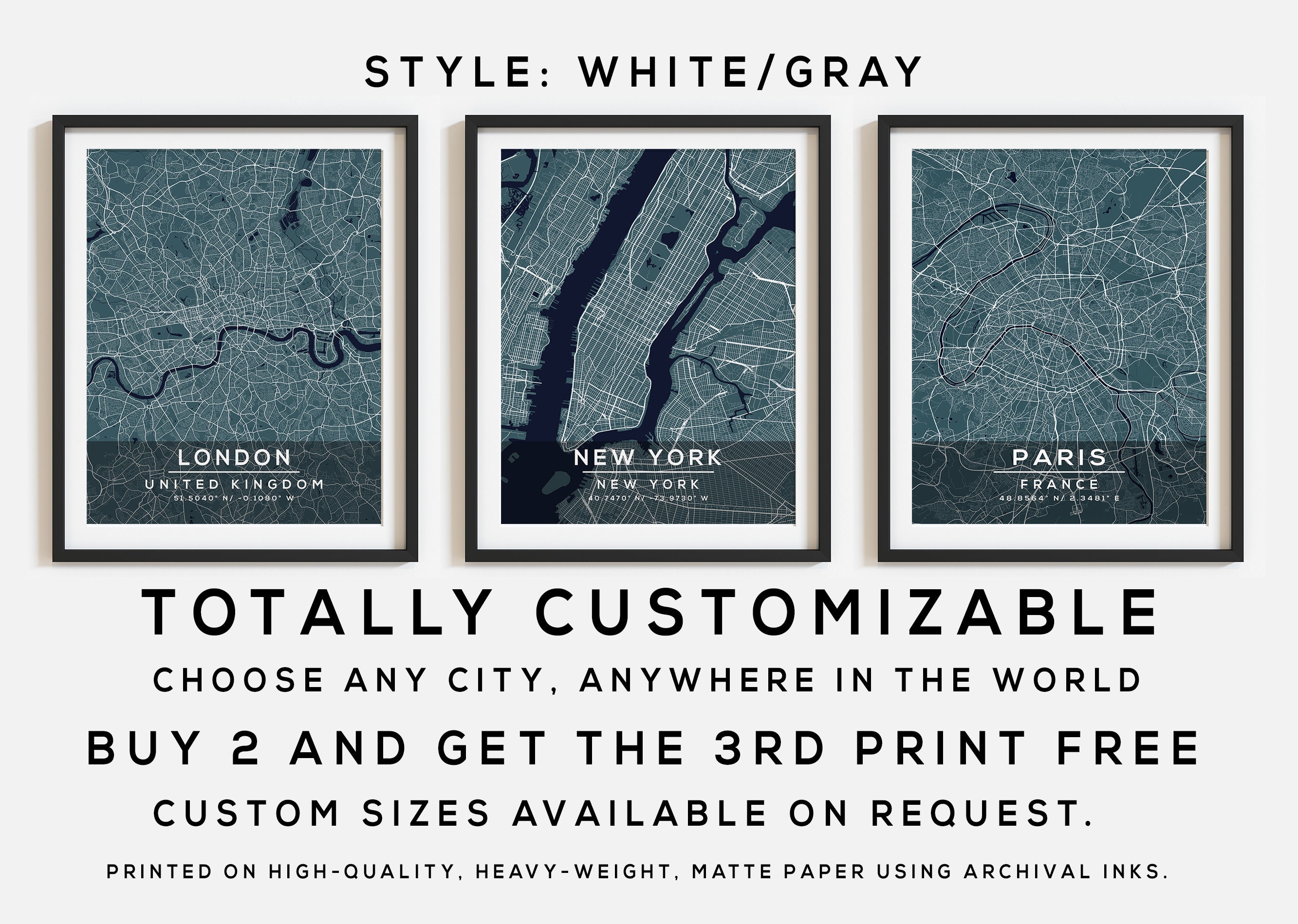 Custom Map Print Set of 3 Map Prints Custom Map Custom - Etsy