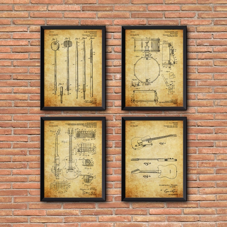 Musical Instrument Patent Prints Set of 4 Music Patent | Etsy
